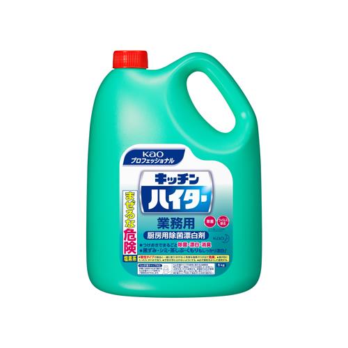 仕様：●メーカー:花王プロフェショナル●商品名:キッチンハイター 業務用●内容量:5L(業務用)●入数:1個●液性:アルカリ性●成分:次亜塩素酸ナトリウム製造時6%(塩素系)、界面活性剤(アルキルエーテル硫酸エステルナトリウム)、水酸化ナト...