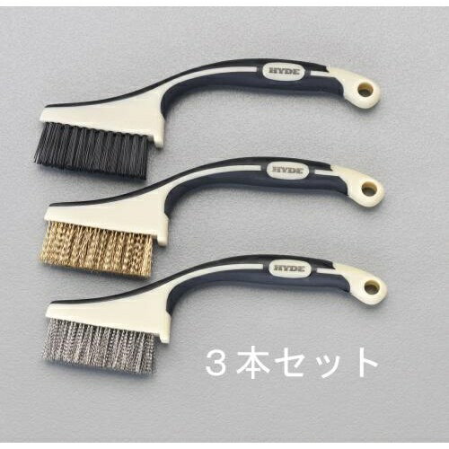 仕様：●:3本組●ブラシサイズ:52×10mm●線径:0.35mm●行数:3行●全長:165mm●柄材質:ポリプロピレン●毛丈:19.1mm●ブラシ材質:ナイロン、真鍮、ステンレス●用途:汚れや塗料剥がし、洗浄、金属磨き等に●細かい作業や狭...