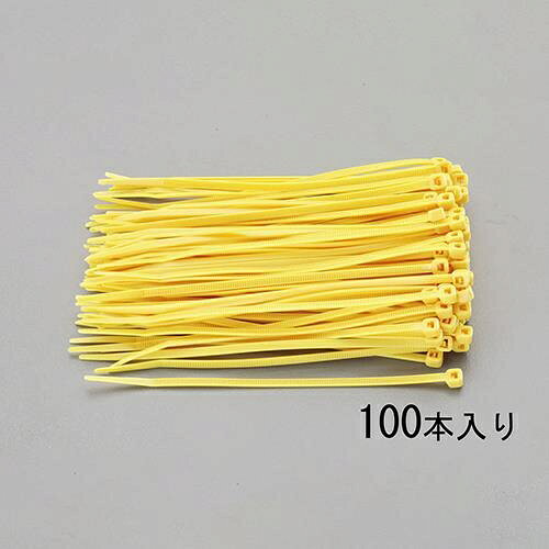 仕様：●全長:100mm●幅:2.5mm●厚み:1.0mm●最大径:20mm●最小径:3mm●ループ引張強度:8kgf●使用温度範囲:-40~85°C●材質:ナイロン66●色:黄●入数:100本●簡易的な結束に●カラーが豊富であらゆる場所に...