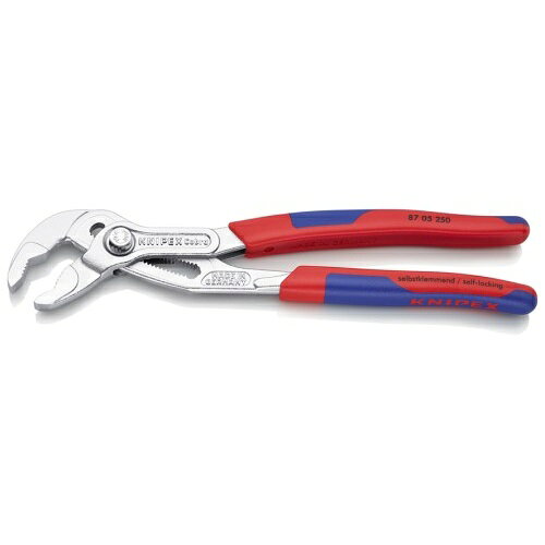 仕様：●メーカー:KNIPEX(クニペックス)●型番:87 05 250●ハンドル:コンフォート●仕上げ:クロムメッキ●最大開口:2”50mm●最大ナット:46mm●全長:250mm●重量:366g●材質:クロームバナジウム電気鋼●調整段数...