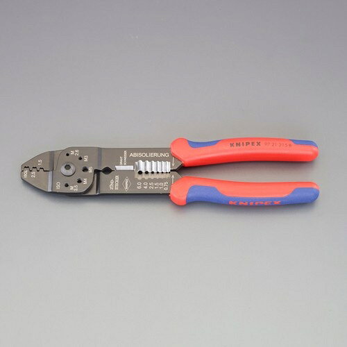 仕様：●メーカー:KNIPEX(クニペックス)●型番:97 21 215 B●対応端子:差込端子用(6.3mm幅)●圧着範囲:0.5~1.5、1.5~2.5mm2ISOL:絶縁被覆部分の圧着用(AWG:20~16、16~14)●全長:230...
