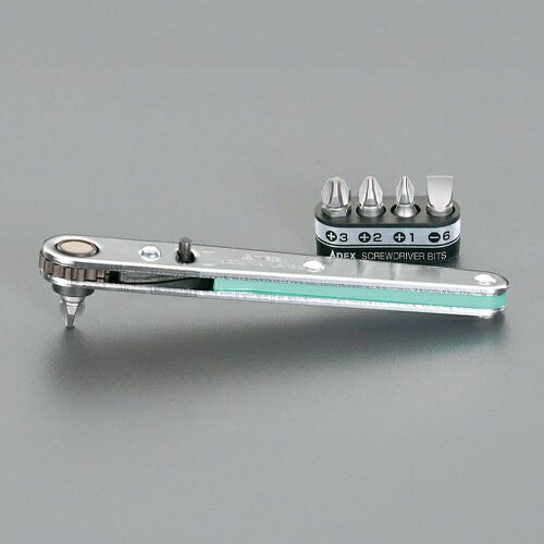 仕様：●メーカー:アネックスツール(Anex)●型番:425-5B●入組み点数:6●:(-)超短ビット(+)超短ビット:4点ラチェットハンドル●ビット:(+)#1・#2×2本・#3・(-)6mm●ハンドル六角シャンク:1/4”●ラチェットハ...