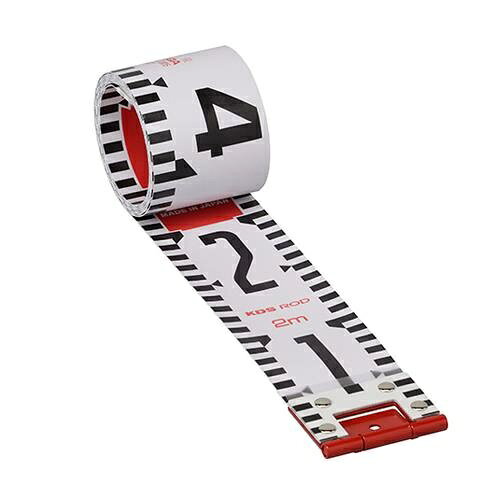 仕様：●メーカー:ムラテックKDS●型番:R60-2●全長:2m●幅:60mm●テープ厚み:0.65mm●材質:グラスファイバー●両面目盛付●JIS1級品●表面:5mm毎、黒目盛に黒縦数字と、20cm毎の赤白ポール目盛付裏面:5mm毎、黒目...