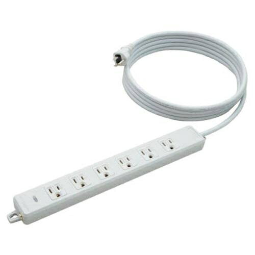 仕様：●メーカー:明工社●型番:MR7706TJ1●定格:15A・125V(1500W)●コンセント:接地2P×6口●プラグ:接地2P(耐トラッキング)●プラグ色:白●サイズ:44×360.5×25.5mm●コード長:1m●横形OA用接地タ...