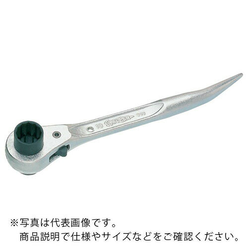 特長：正逆は切り替え爪式です。仮設足場・住宅施工などに最適なショートタイプです。曲りシノ付は、H鋼などの結合穴あわせまたは穴の一時固定、鉄骨結合の番線締め付けなどの作業向きに設計しました。安全ロープ取り付け穴を設けています。仕様：対辺寸法(...