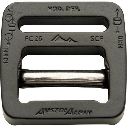 特長：厚手ベルトに対応可能なフレームです。頑丈なベルトフレームです。分厚いベルトにも使用可能なモデルです。用途：ベルトの締め付けや長さ調整。仕様：色：ブラック適合ベルト幅(mm)：25欧州規格(EN358)取得材質／仕上：本体：7075　ア...