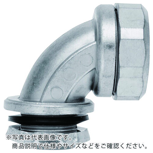 特長：配線を90°に出す際に便利です。通線口には、インシュレータを取り付けておりますので絶縁ブッシングの取り付けは必要ありません。用途：ケイフレックスを制御盤類のノックアウト接続用。仕様：タイプ：90°コネクタねじ呼：G3/4寸法(mm)A...