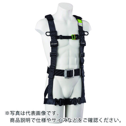 特長：胴ベルト付なので腰つり道具も取り付け可能です。用途：建設・土木・造船・橋梁・鉱山・工場・プラントなどに。仕様：サイズ：L色：ブラック胴ベルト幅×長さ(mm)：50×1300胴ベルトバックル：アルミスライドベルト幅(mm)：45最大使用...
