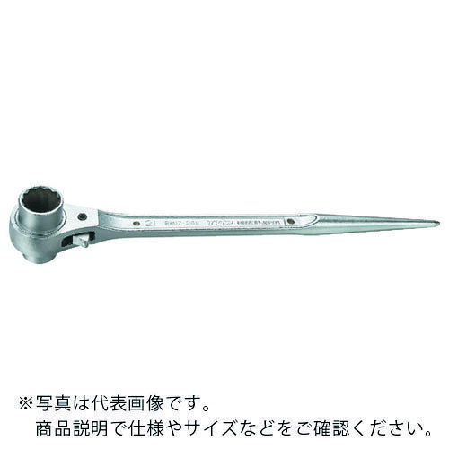 特長：正逆は切り替え爪式です。シノ部はホゾ合わせがしやすいストレート形状です。用途：建設、機械、設備等あらゆる産業のボルト・ナットの着脱に。仕様：対辺寸法(mm)：19×24全長(mm)：310厚さ(mm)：50色：シルバーメッキ仕様のラチ...