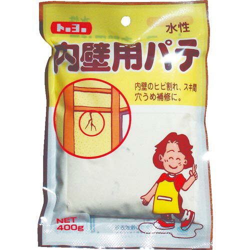 特長：ペンキ、絵具も塗れます。用途：室内壁の凹凸ひび割れ。柱のすき間充填。仕様：色:白容量(g):400硬化時間(20°C):2~5時間可使時間:仕上り時間はそのまますぐに水性材質／仕上：酢酸ビニール樹脂、重炭酸カルシウム　●代表画像につい...