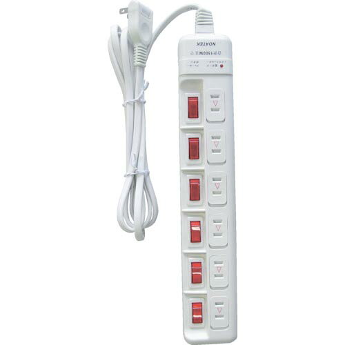 特長：雷による電気的被害から製品を守ります。ON/OFF個別管理で節電効果があります。仕様：コンセント数：6個口ケーブル長(m)：2色：本体：アルミ、カバー：クリア幅(mm)：310奥行(mm)：55高さ(mm)：35定格電圧(V)：AC1...