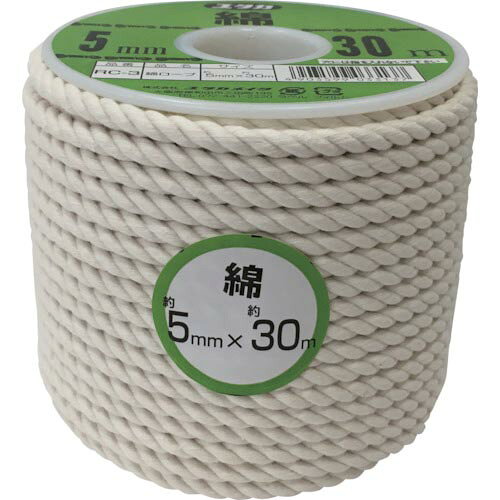 特長：天然繊維なので、熱や摩擦に強いロープです。水中や土中で腐食し土に還ります。用途：農園芸、祭礼用、各種結束など。仕様：色：白線径(mm)：5長さ(m)：30包装形態：ボビン巻材質／仕上：綿　●代表画像について 商品によっては、代表画像を...