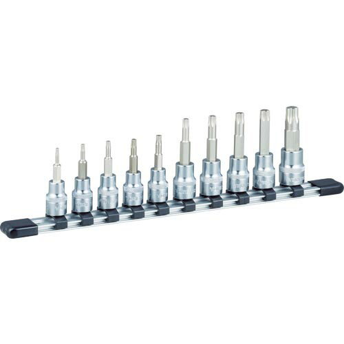 特長：強力タイプのトルクス［［R下］］ソケットです。早回しに便利なローレット加工仕上げです。ソケットの取り外しが容易なアルミタイプのソケットホルダで作業効率がアップします。用途：T型トルクスねじの締付け、緩め作業用。仕様：差込角(mm)：9...