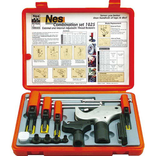 特長：ねじ山修正工具のセットです。外径ねじ山修正工具ネスと内径ねじ山修正工具アイネスのコンビネーションセットです。用途：つぶれたねじ山を修正する工具。仕様：使用範囲：外径4〜38mm、内径8〜32mm材質／仕上：外径用刃：工具鋼内径用刃：ハ...