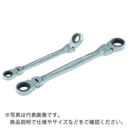 特長：両側にラチェット機構のついためがね部を設け、1丁で2サイズに対応できます。両ヘッドともに任意の角度調整が可能なため、奥まった箇所での作業に威力を発揮します。安全ロープ取り付け穴付です。(RMFW-1214以上)グッドデザイン賞受賞品で...