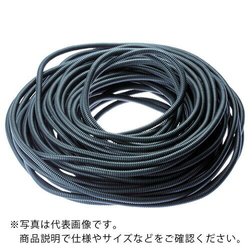 特長：よじれず柔軟性があります。耐衝撃、耐摩耗に優れています。スリットが入っているため、簡単に取り付けられます。用途：電線、ケーブルの保護および摩耗防止に。仕様：色：ブラック長さ(m)：30.48内径(mm)：13外径(mm)：16.6使用...