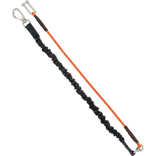 特長：絡み難い新安全ロープです。伸縮部と工具接続部を分割した新構造です。伸縮部は破断に強い金属芯入りです。工具接続部は高強度ザイルロープを使用しています。緩み止めロック付シャックルで工具をしっかりホールドします。工具接続部はねじれない撚り戻...