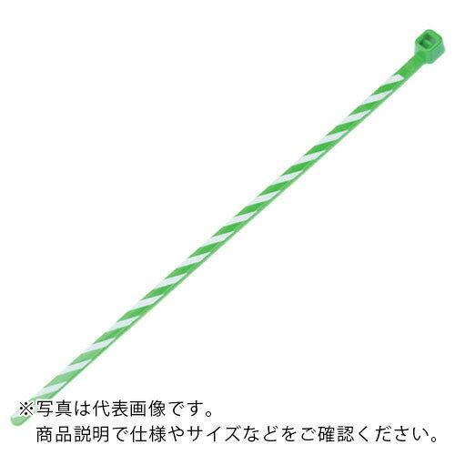 特長：柔軟性に優れており電線にピッタリとフィットします。色がストライプになっていて、色分けによる識別などに最適です。用途：ケーブルの結束、固定に。仕様：色：グリーン/ホワイト幅(mm)：2.5長さ(mm)：102厚さ(mm)：0.9最大結束...