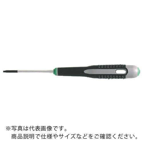 特長：人間工学に基づいた手にやさしいエラストマー付エルゴハンドルです。全面焼入れ、歯先はブラックポイント仕上げです。ハンドル両端部に色あせしないカラーコーディングを施しています。用途：トルクスねじの締め緩め。仕様：刃先：T27軸長(mm)：...
