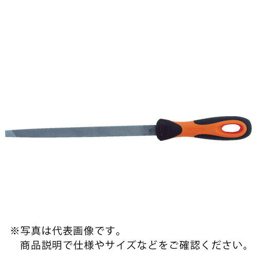 特長：断面は正三角形、先端に向かって細くなっています。面は複目です。角や内角のバリ取り、ヤスリがけ、穴や大きな隅肉、凹面のヤスリがけに適しています。先細デザインのため、平面のヤスリがけに向いています。エルゴハンドル付のヤスリです。仕様：仕上...
