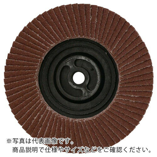 特長：日本製研磨布を使用し、日本で生産した超ローコストフラップディスクです。用途：溶接ビード取り。バリ取り、面取り、サビ取り。仕様：粒度(#)：60外径(mm)：100羽根長さ(mm)：18ねじ径(mm)：M10砥材：アランダム最高使用回転...