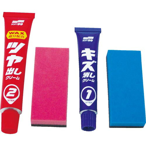 特長：ちょっとしたキズ、くすみや汚れの固着など、塗装面のトラブルを手軽に解消できる中細タイプの「キズ消しクリーム」と、極細タイプの「ツヤ出しクリーム」の2種類のセットです。専用スポンジ付で全塗装色対応です。用途：塗装表面の小キズ消し、ペイン...