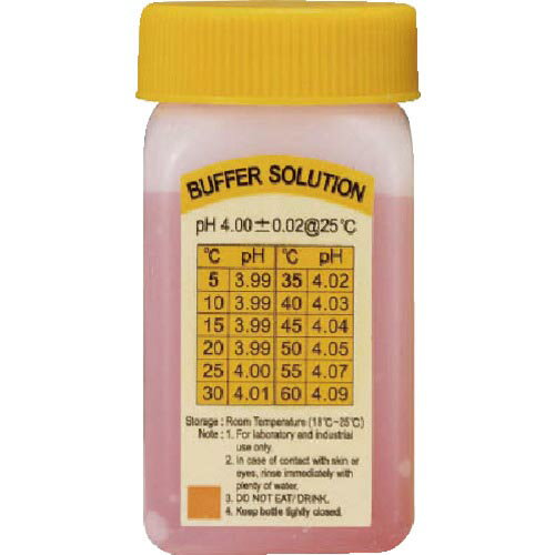 特長：pH計で校正を行う際に使用します。pH計でpH4の校正を行う際に使用します。仕様：幅(mm)：34内容量(ml)：40長さ(mm)：35適合機種：IWC-5、IWC-6SD、PH-2、PH-3G、PH-6011、PH-6011A、PH...
