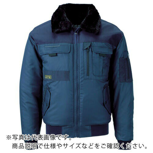 特長：見た目の格好良さと抜群の防寒性、過酷な環境でも快適な防寒服です。用途：現場作業用。仕様：色：紺サイズ：L着丈(cm)：68胸囲(cm)：119材質／仕上：表：ポリエステル100%裏：ポリエステル100%キルト裏地：中綿ポリエステル10...