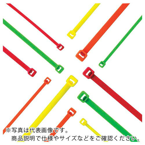 特長：幅広く使用できる汎用性の高い標準タイプのナイロン結束バンドです。色分け、識別に最適です。用途：ケーブルなどの結束に。仕様：色：蛍光グリーン幅(mm)：3.6長さ(mm)：203厚さ(mm)：1.1最大結束径(mm)：51引張強度(N)...