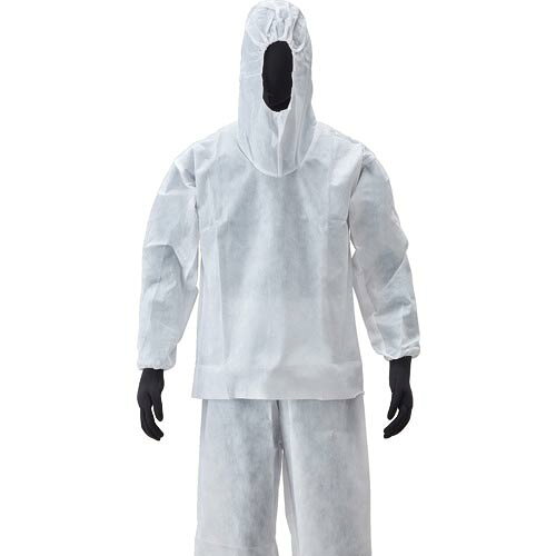特長：軽量で通気性に優れた作業服です。用途：汚れの発生する作業に。仕様：色：白サイズ：LL適合身長(cm)：170〜188適合胸囲(cm)：92〜108箱入数(着)：100タイプ：ヤッケ使い捨てタイプ袖口ゴム入り裾ゴムなし材質／仕上：ポリプ...