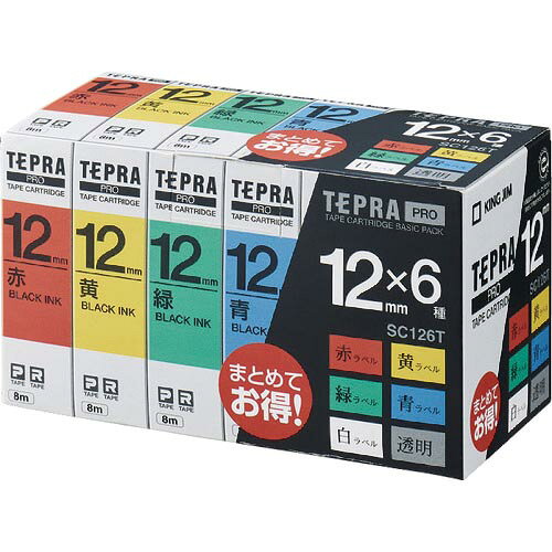 特長：人気のテープを取り揃えた、テープカートリッジのお得なパックです。使い分けが楽しい豊富なバリエーションでお求めやすいセットです。仕様：テープ幅(mm)：12テープ色：赤,黄,緑,青,白,透明テープ長さ(m)：8文字色：黒サイズ：12mm...
