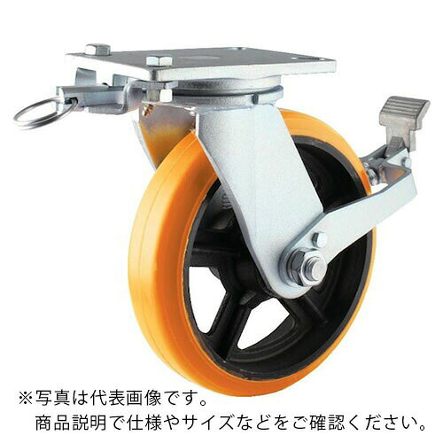 特長：リーズナブルで高荷重です。高硬度ウレタン車輪によりたわみも解消し、始動抵抗も軽減し、滑らかに走行します。用途：一般重量物搬送用仕様：許容荷重(daN)：980許容荷重(kgf)：1000車輪径D(mm)：200車輪幅(mm)：64取付...