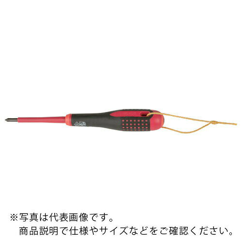 特長：カラビナの取り付け用の絶縁性アラミド繊維紐のついた、高所作業向け絶縁ドライバーです。エルゴハンドルにて作業者の疲労を軽減します。先端形状によりハンドルが色分けされ、ハンドル底部には先端形状がシンボルで記載されており、正しいドライバーを...