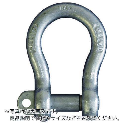 特長：スタンダードなシャックルです。サイズが豊富でいろいろな用途でご使用いただけます。口幅が広く汎用性が高いシャックルです。用途：土木、建築工事などでの荷物の荷役・連結金具として使用仕様：基本使用荷重(t)：1.2寸法(mm)B：32寸法(...