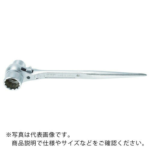 特長：正逆は切り替え爪式です。コンパクトで軽量です。ストレート形状でホゾ合わせがしやすいです。用途：ボルトナットの着脱仕様：対辺寸法(mm)：17×19全長(mm)：230厚さ(mm)：50色：シルバーボルトナットの着脱に使用。頭部を穴埋め...