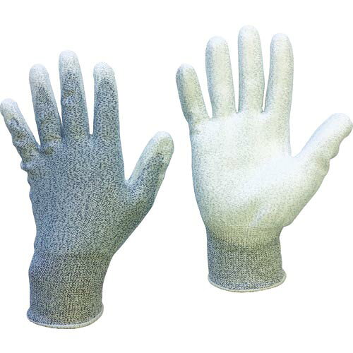 特長：手のひらにポリウレタンコーティングを施しすべり止め効果があります。用途：金属加工業・ガラス作業。仕様：色：グレーサイズ：L全長(cm)：23.8手のひら周り(cm)：19.6中指長さ(cm)：7.9厚さ(mm)：1.2ゲージ数：13E...