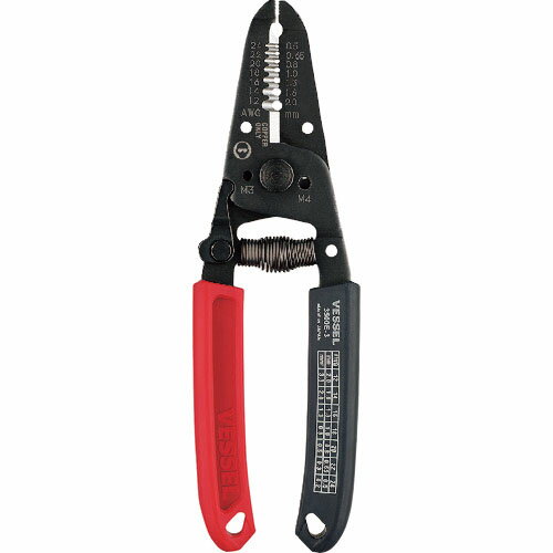 特長：自然に握り方向が決まるダブルカラーで作業効率がアップします。真円形状で芯線を傷つけません。小ねじ・ボルトの切断機能付（M3/M4用）です。グリップを握りこんだときに芯線に刃があたらない寸法で穴径を設定しているので、芯線を傷めません。電...