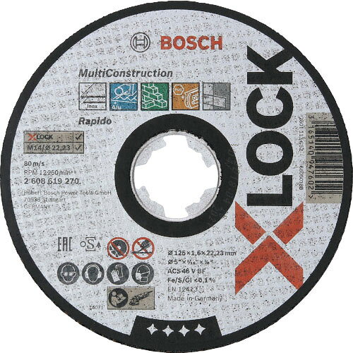 特長：幅広い材料の切断作業に使えます。ボッシュ新・砥石交換システム「X-LOCK」対応です。用途：鉄、非鉄金属、石材、陶器タイル、プラスチック、等に。仕様：外径(mm)：125刃厚(mm)：1.6穴径(mm)：22.23砥材：AC粒度(#)...