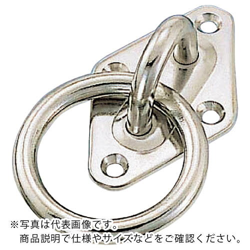 特長：丸カンが付いているので、太いロープ等を通すのが容易です。用途：壁面・床面・柱等に設置し、チェーン・ワイヤー・ロープの端末金具として。仕様：使用荷重(kN)：0.29A1(mm)：50D(mm)：8A2(mm)：33L(mm)：45B1...