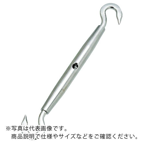 特長：枠を回転させると、ゆるめたり、締めたりすることができます。枠式とは違い、パイプタイプでネジ部分が露出していないので、より装飾的です。用途：ワイヤーロープの張り具合の調節に。仕様：使用荷重(kN)：1.18ねじ径：W5/16L(mm)：...