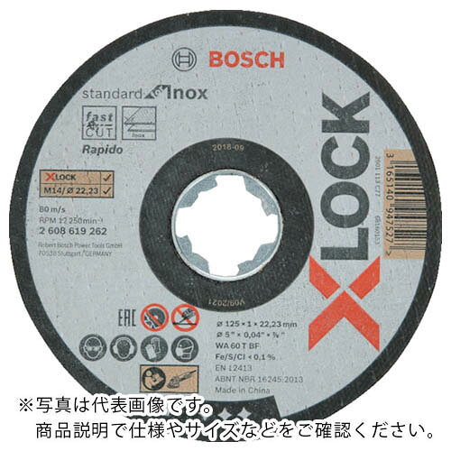 特長：ステンレス切断に特化、高い要求に応えます。ボッシュ新・砥石交換システム「X-LOCK」対応です。バリや焼けの無い、クリーンな切断が可能です。用途：ステンレスの切断作業に。仕様：外径(mm)：125刃厚(mm)：1.0穴径(mm)：22...