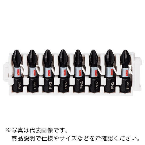特長：狭い場所でのネジ締め作業に使用できます。用途：ドライバードリル、インパクトドライバーでのネジ締め作業に。仕様：刃先：PH2全長(mm)：25シャンク径(mm)：6.35対辺(mm)：6.35溝サイズ(mm)：9セット内容(本)：8フィ...