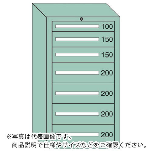 特長：単式レール機構を採用、シンプルで安全なキャビネットです。オールロック機構付きです（全段引出しが同時にロックする機構です）。ラッチ機構付きです（各引出しが勝手に出てこない施錠タイプです。引手を引き出す際にロックが解除されます）。仕様：間...