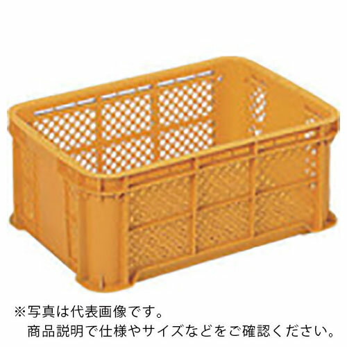 特長：全面網目のコンテナーです。耐荷重に優れ安定した段積みが可能です。用途：農業用収穫箱仕様：色：オレンジ容量(L)：31.3適合カード差し(別売)：両長辺22型-B　両短辺9、9.5、10、10-2型外形寸法(mm)間口：533外形寸法(...