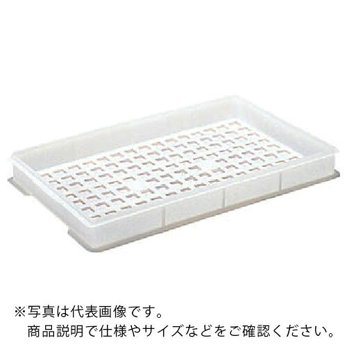 特長：全面網目のコンテナーです。耐荷重に優れ安定した段積みが可能です。用途：工業部品搬送用コンテナー仕様：色：乳白色外形寸法(mm)間口：656外形寸法(mm)奥行：405外形寸法(mm)高さ：68有効内寸(mm)間口：624有効内寸(mm...