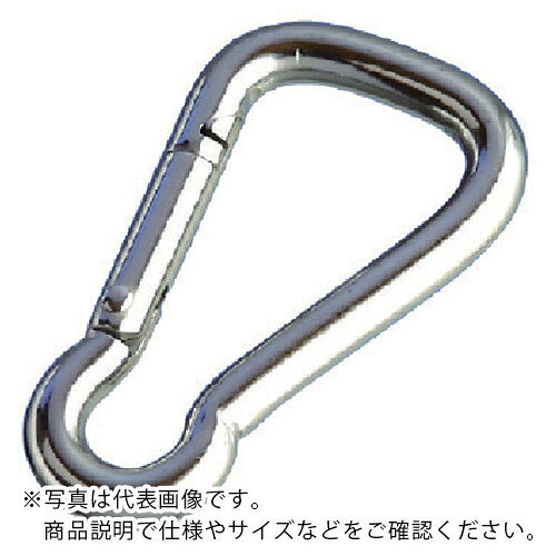 特長：スプリングフックです。荷重をかけた際長辺に荷重がかかるため、フックに負担がかかりにくい構造になっています。用途：チェーン・ワイヤ・ロープ等の連結金具として、また端末の金具のジョイントに。仕様：使用荷重(kN)：1.47D(mm)：10...