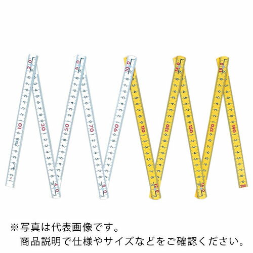 特長：1m毎に色を変え、長さがわかりやすい仕様になっています。軽くてサビない電気を通しにくいグラスファイバー製です。90°180°でカチッと止まります。携帯に便利な折りたたみ式です。水に強いので目盛が消えません。仕様：幅(mm)：15厚さ(...