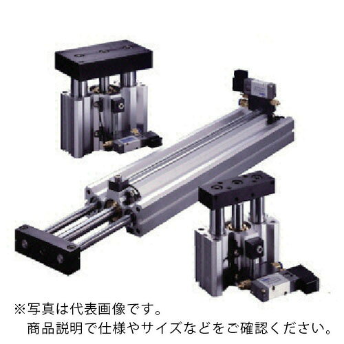 特長：ロングストローク対応型のプッシャータイプのツインガイドシリンダ。ボールブッシュタイプです。用途：ワークのプッシュ専用のシリンダーです。軸受けはリニアブッシュを使用していますので、ロッドのガタが少なくなっています。仕様：ストローク(mm...