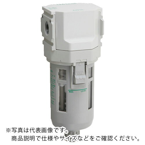 特長：軽量コンパクトなドレン分離器です。サイクロン効果で圧縮空気中の水滴をボウル内壁に当て、集めて大きくさせて99％以上の水分を除去します。エレメントがないため、メンテナンスが簡単です。用途：エア配管の簡易的な水取り用に。仕様：使用圧力(M...