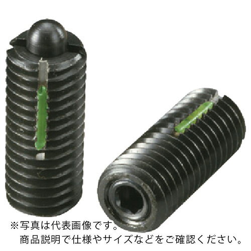 特長：ネジ部本体にスプリングを内蔵し、押し圧によってセンターピンをストロークし位置決めします。ロングロックが緩み防止になります。仕様：スプリングプランジャー材質／仕上：本体：SUM22L 黒染めコイルバネ：SWPAセンターピン：SUM22L...